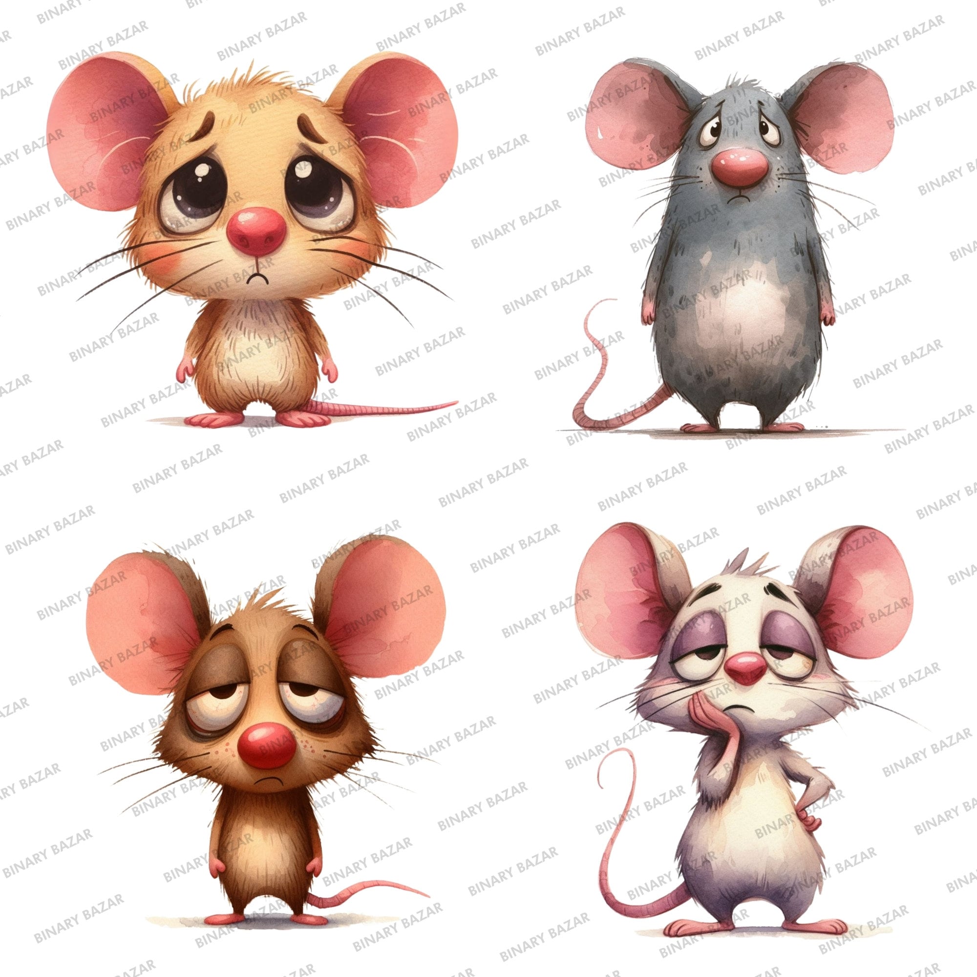 Cute and Funny Mouse Rat Clipart PNG & JPG Bundle 22 Watercolor ...