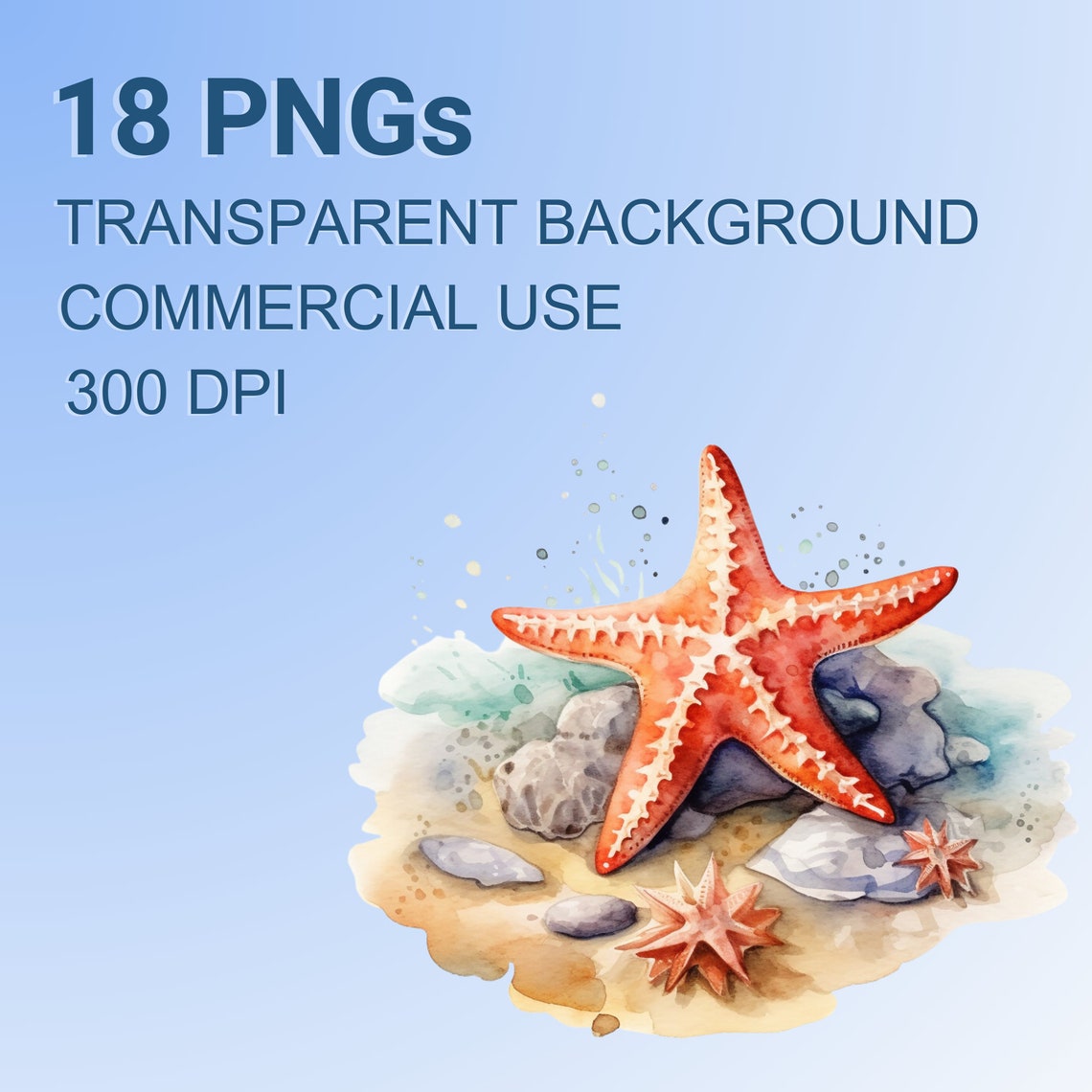 Cute Sea Life Creatures Clipart PNG Bundle - 18 Watercolor Ocean Under ...