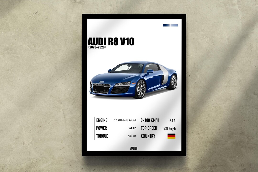 Audi R8 V10 Poster – German Supercar Digital Wall Art A4, Naturally ...