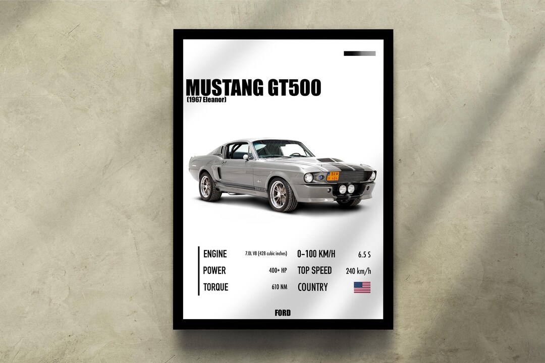 1967 Ford Mustang GT500 Poster – Eleanor Car Digital Print A4, Classic ...