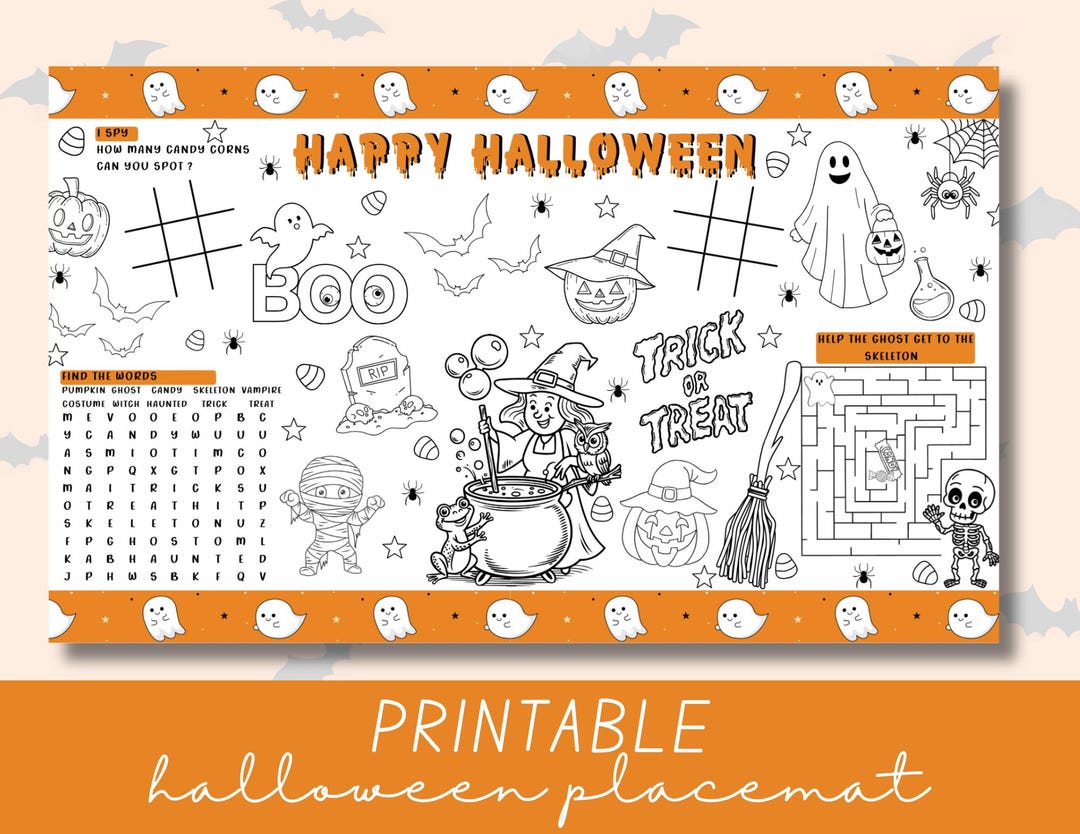 Halloween Coloring Placemat, Printable Coloring Page, Digital Download ...