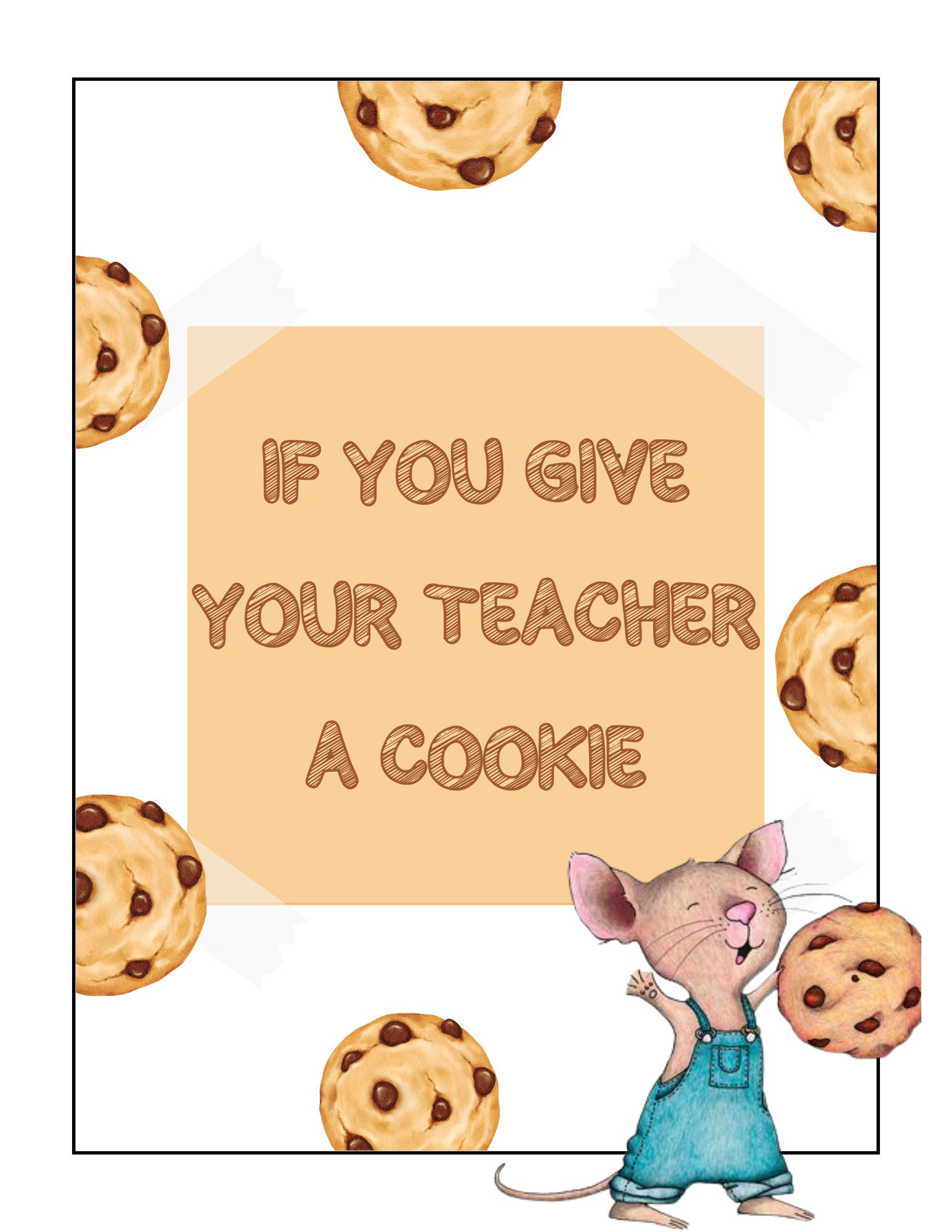 If You Give Your Teacher a Cookie, Printable Gift Card Book, Boy ...