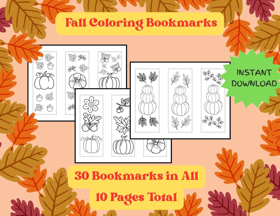 Fall Coloring Bookmarks Printable Fall Coloring Printable - Etsy