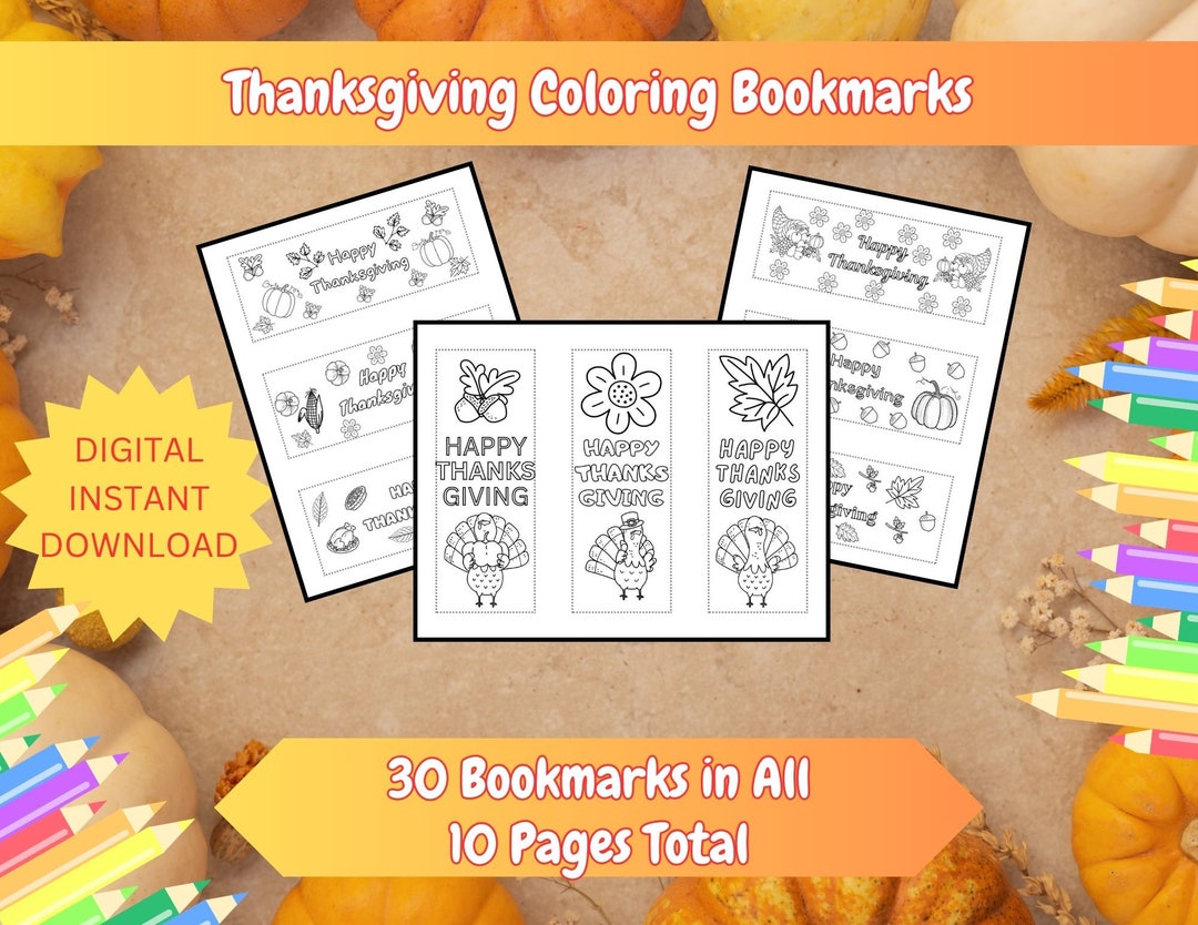 Thanksgiving Coloring Bookmarks Printable Thanksgiving - Etsy