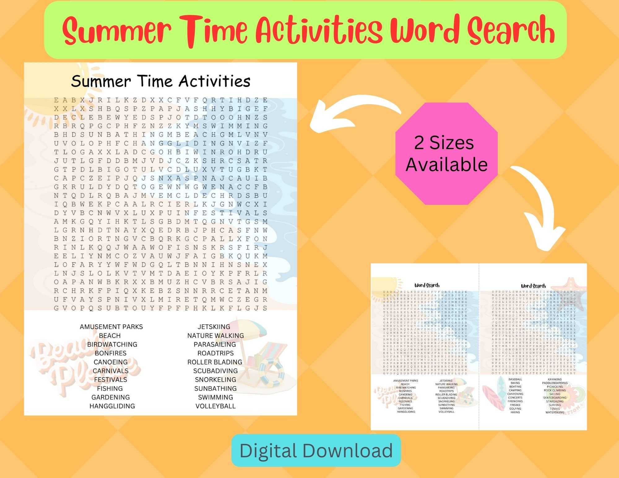 Summer Activities Word Search Printable Summer Activities - Etsy