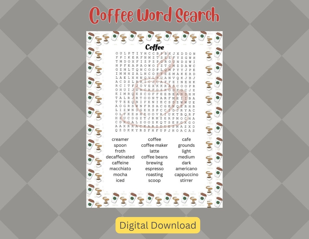 Coffee Word Search Printable Coffee Word Find Printable - Etsy