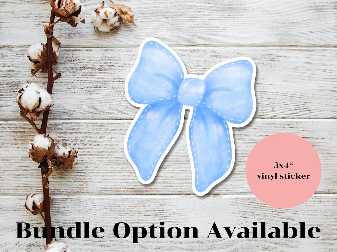 Coquette Inspired Fluffy Blue Bow Water Bottle Sticker, Laptop Sticker ...