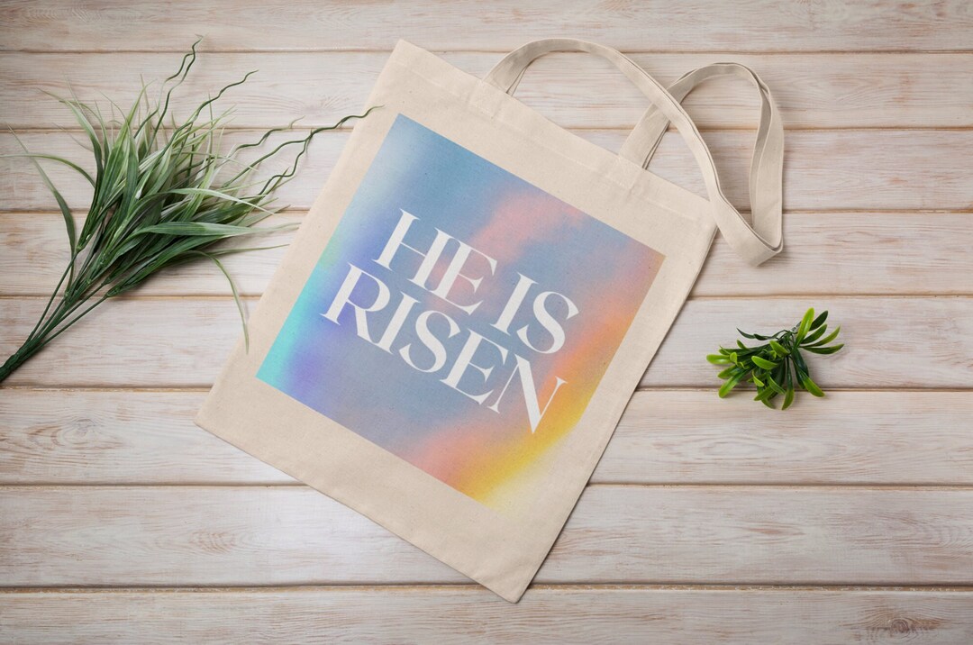 He is Risen Colorful Easter Cotton Canvas Tote Bag - Etsy