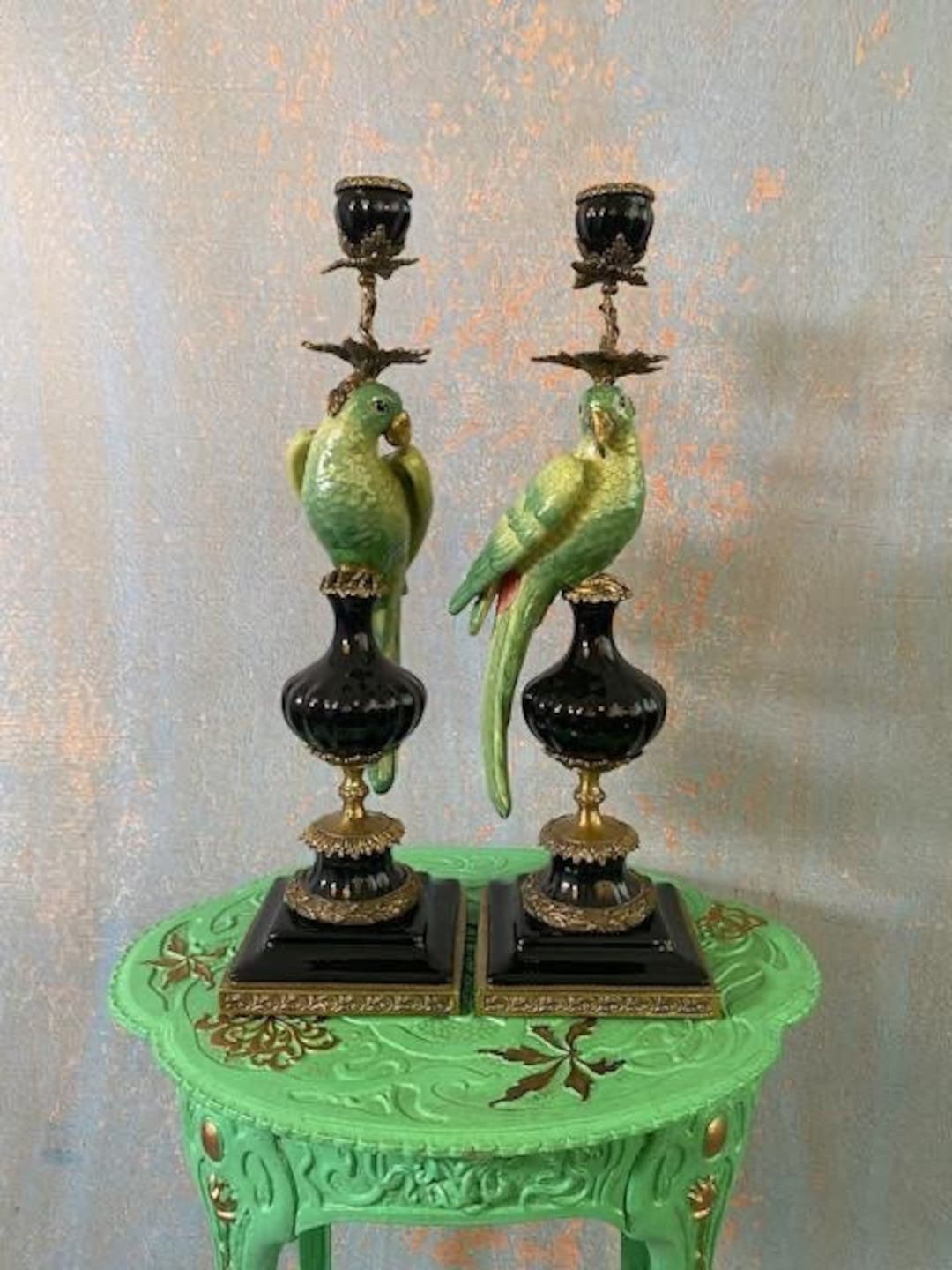 Exquisite Bronze-mounted Porcelain Parrot Candle Holders - Etsy