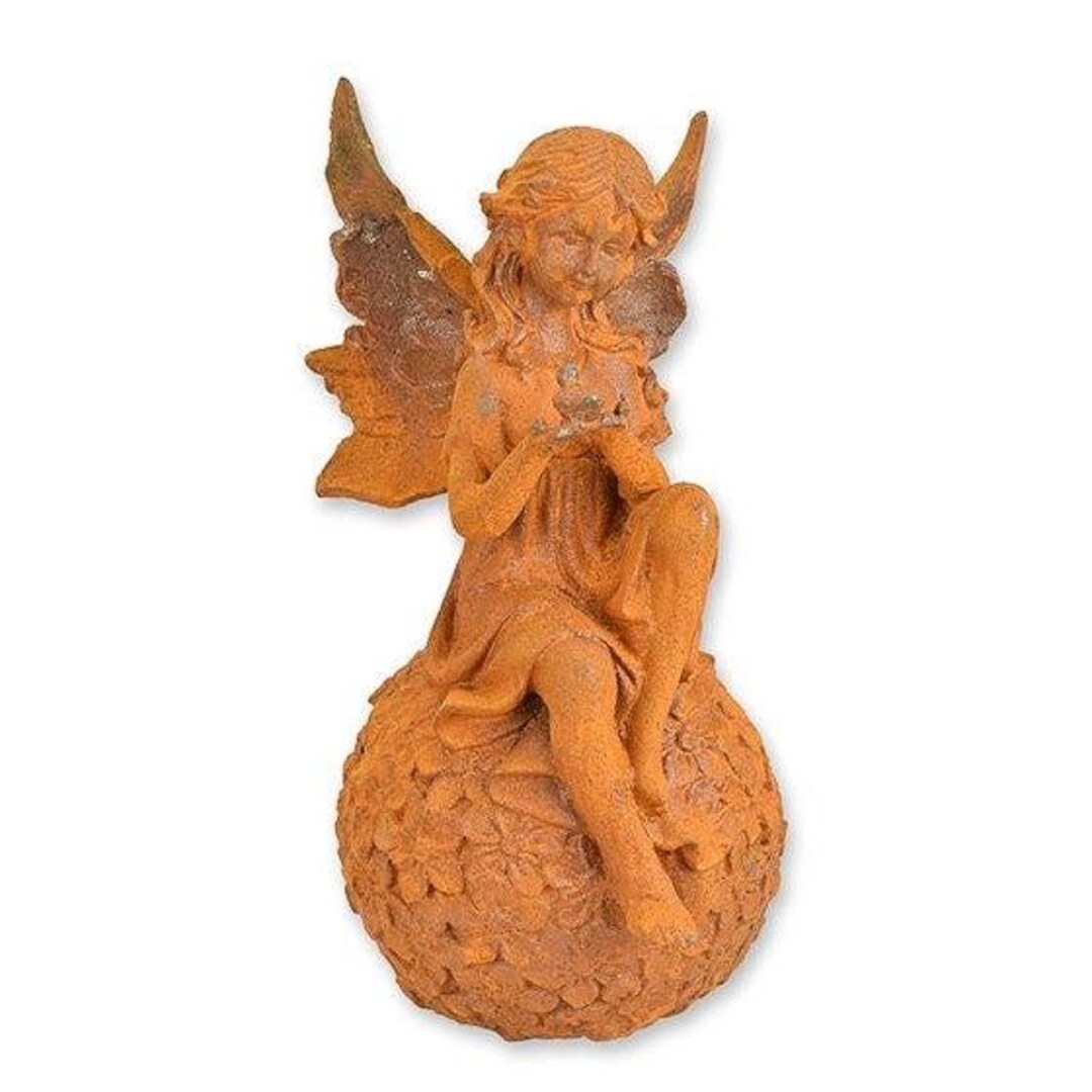 Enchanting Iron Fairy Statue – Vintage Rust Patina Sculpture on ...