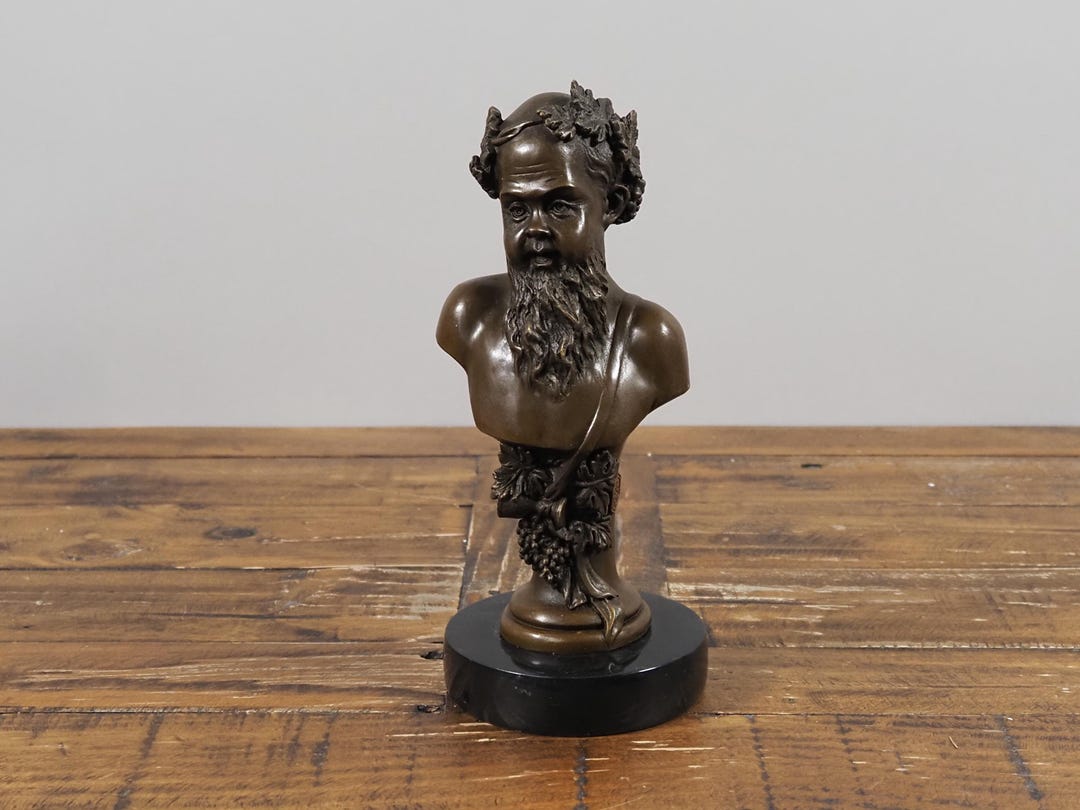 Bronze Bacchus Bust Statue – Roman God Wine Sculpture on Marble Base ...
