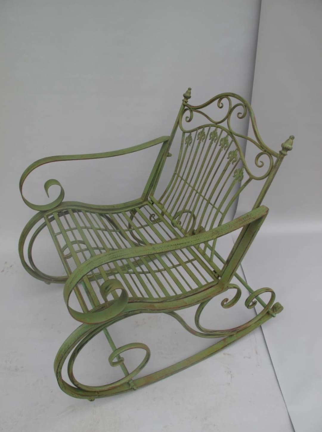 Charming Rustic Green Iron Rocking Chair With Classic Design, Perfect ...