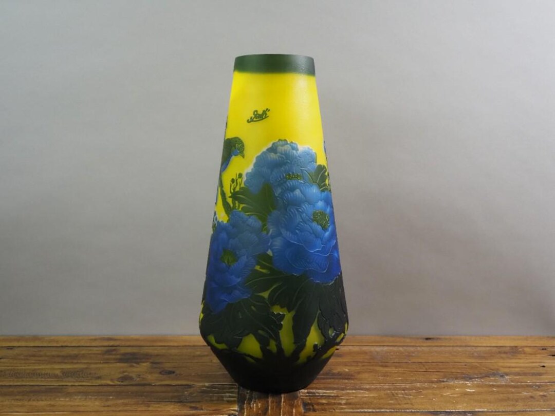 Radiant Bloom: Yellow Glass Vase in the Style of Emile Gallé - a Solid ...