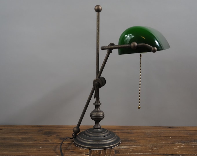 Vintage Banker Lamp, Amber Banker Lamp, Bronze Banker Lamp, Home Decor ...