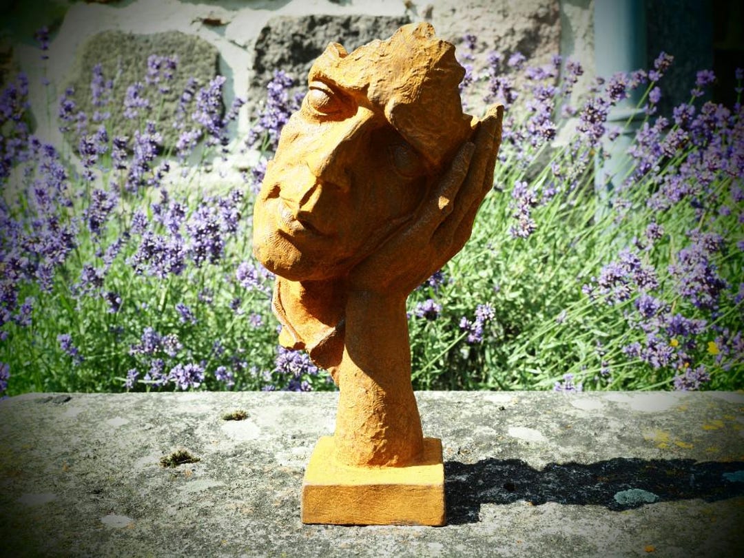 Rust-colored Cast Iron Figurine - Hear No Evil Sculpture - Decorative ...