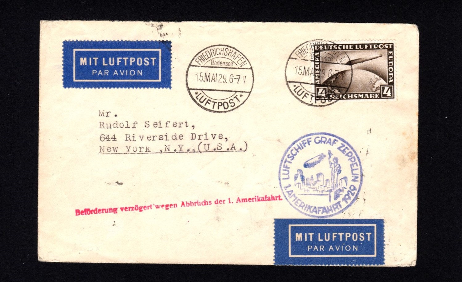 German Postage Stamps Envelope With Zeppelin Stamp Lufschiff Graf ...