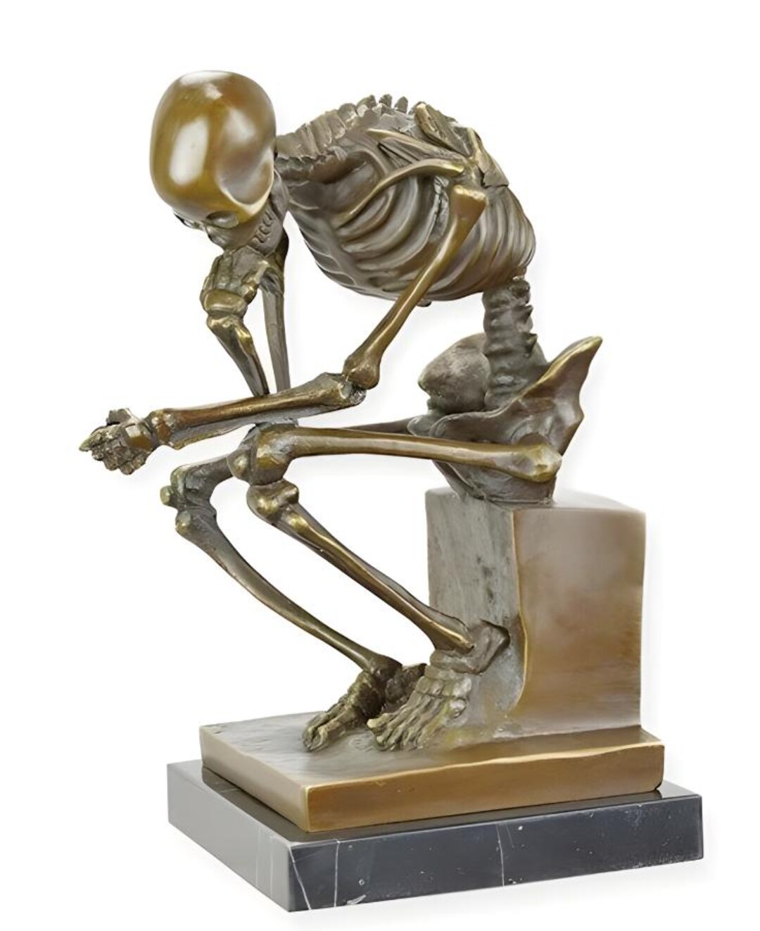 Vintage Bronze Thinker Skeleton Sculpture - Etsy