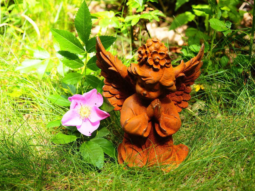 Ethereal Slumber: Antique Cast Iron Angel Sculpture for Home & Garden ...