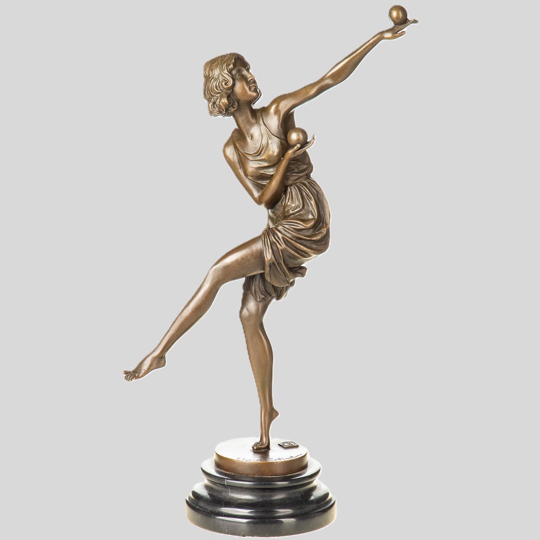 Art Deco Bronze Dancer Figurine – Elegant Female Sculpture on Marble ...