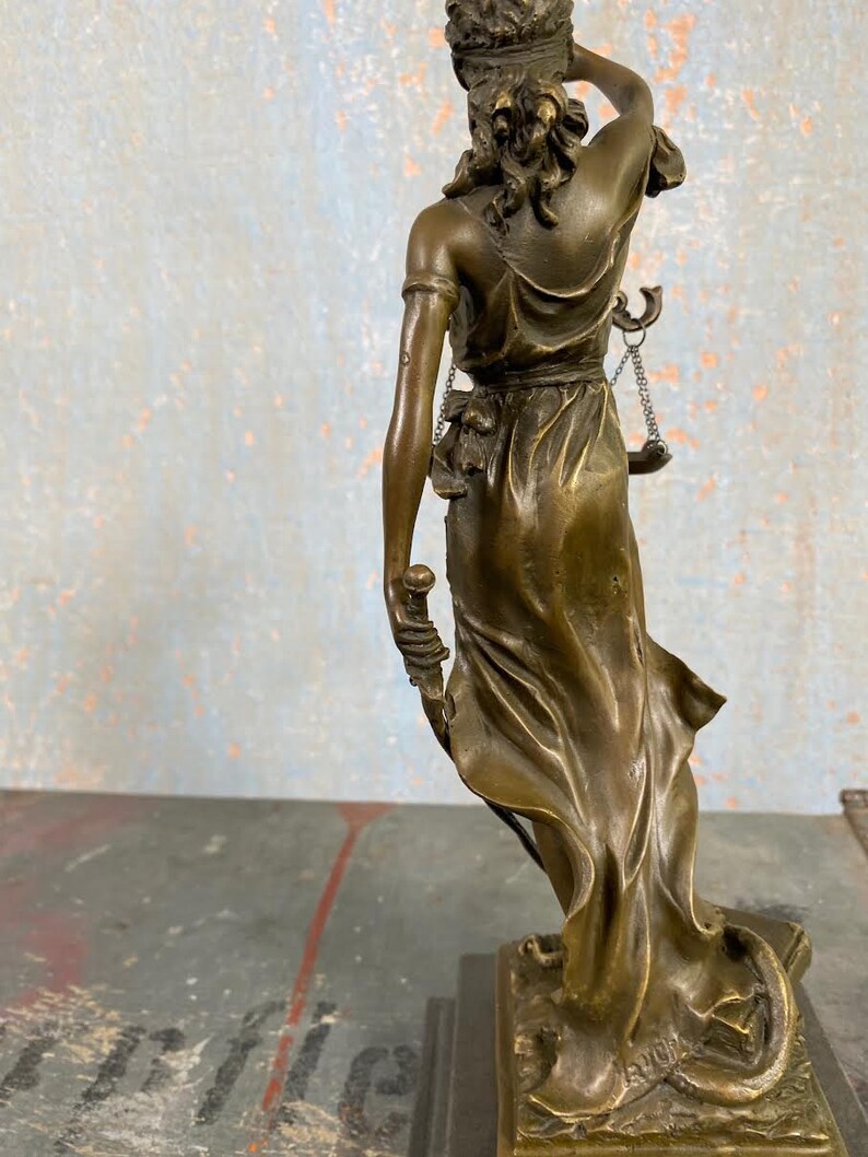 Bronze Statue of Lady Justice With Marble Base 13 Cm X 13 Cm X 34 Cm 3 ...