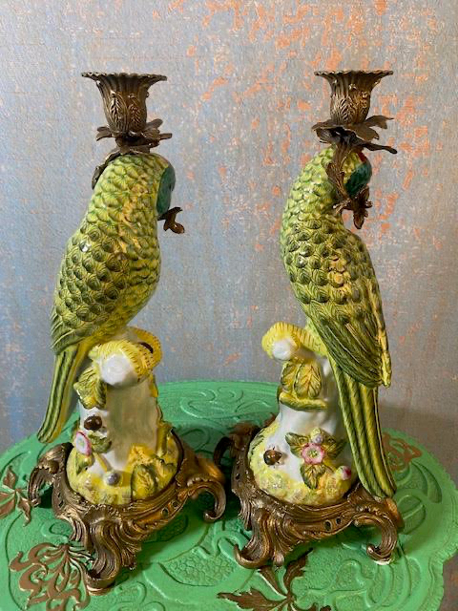 Antique Porcelain Parrot Candle Holders With Bronze Mounts - Etsy