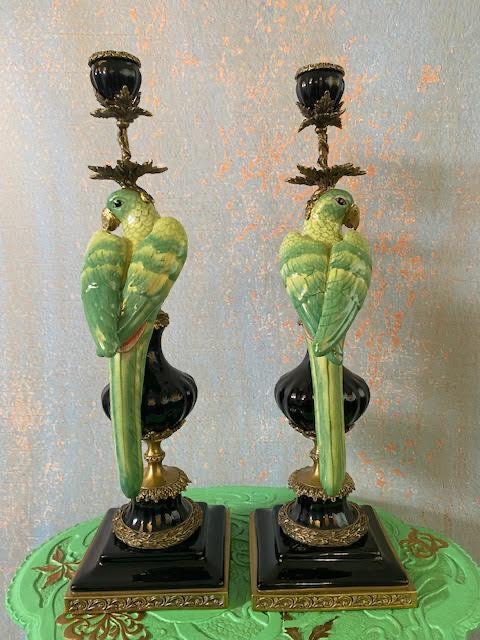 Exquisite Bronze-mounted Porcelain Parrot Candle Holders - Etsy