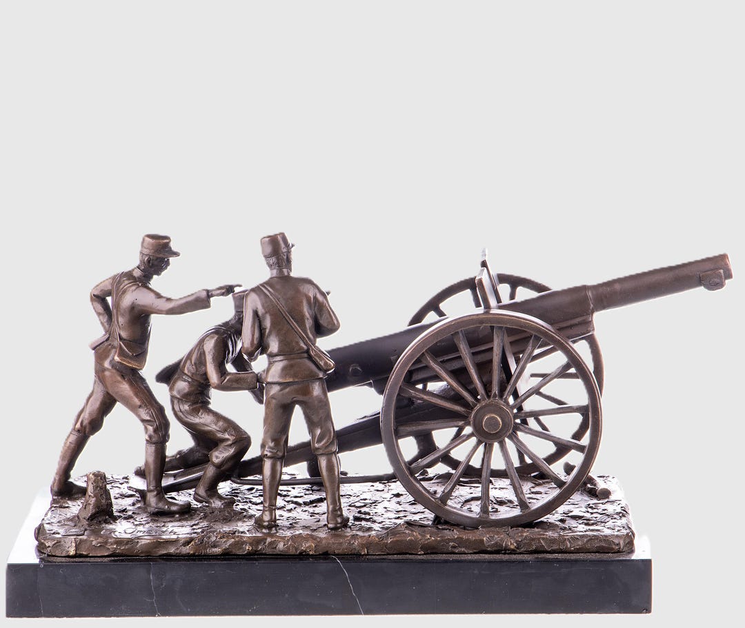 Bronze Soldier Sculpture With Cannon – Historical Military Figurine on ...
