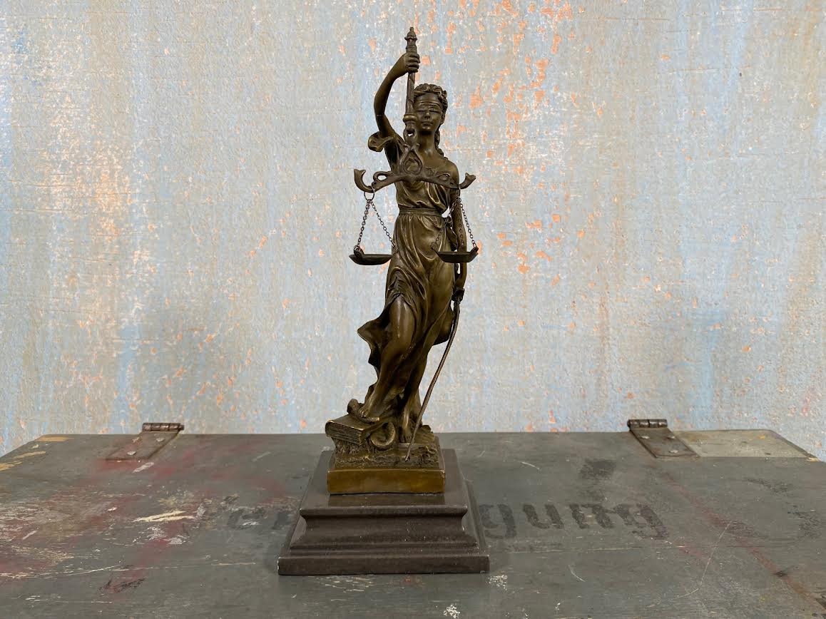 Bronze Statue of Lady Justice With Marble Base 13 Cm X 13 Cm X 34 Cm 3 ...