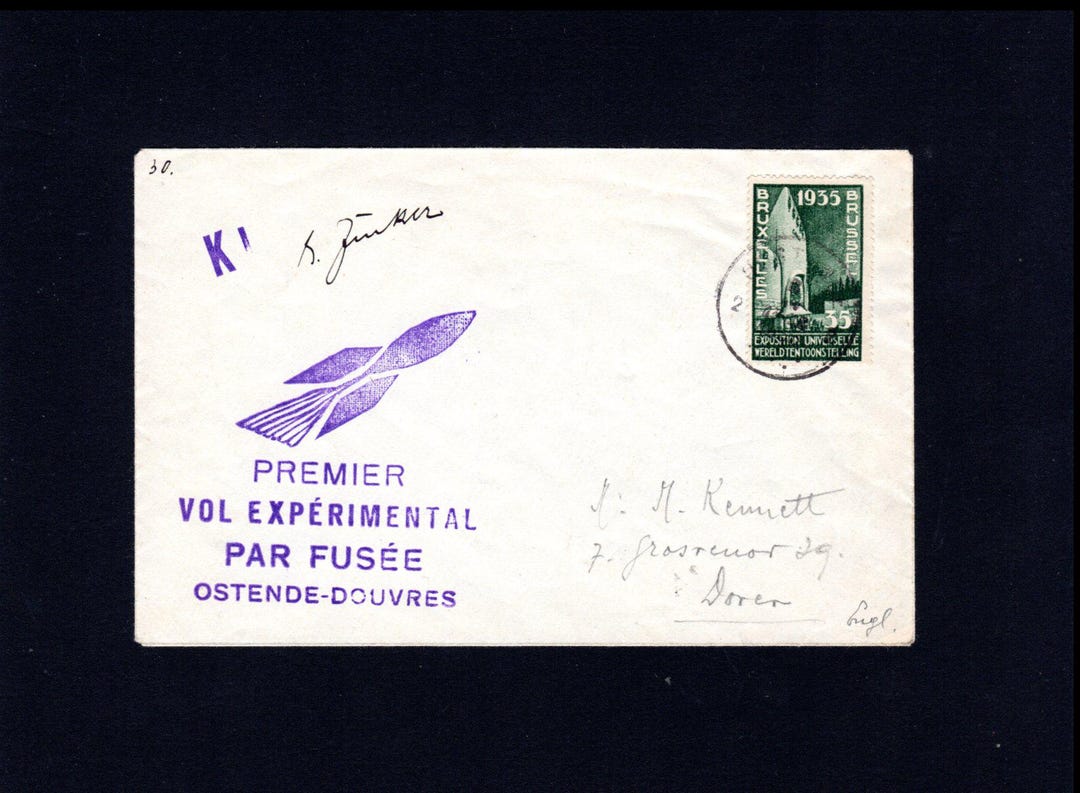 Rare 1935 Belgian Rocket Mail Stamp Signed by Zucker - Vintage ...