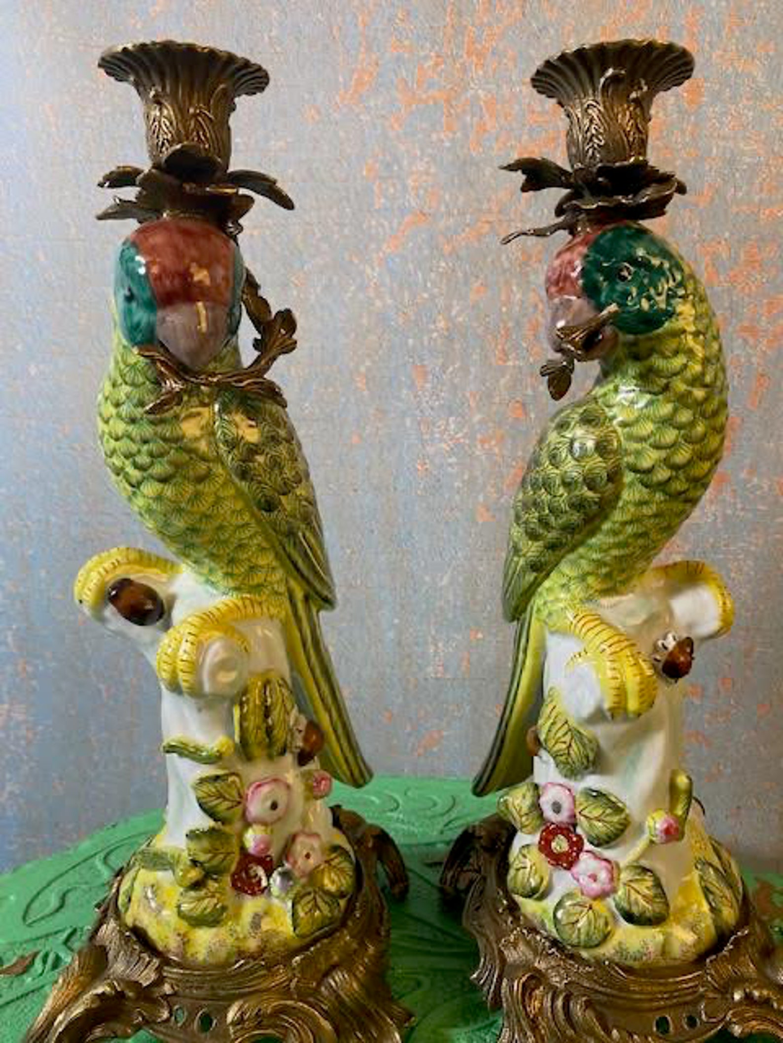 Antique Porcelain Parrot Candle Holders With Bronze Mounts - Etsy
