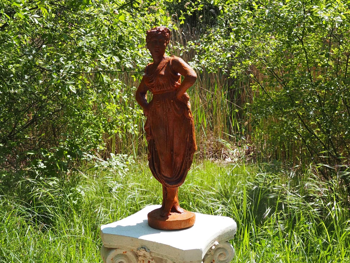Cast Iron Greek Goddess Statue Rust Patina – Elegant Vintage Garden ...