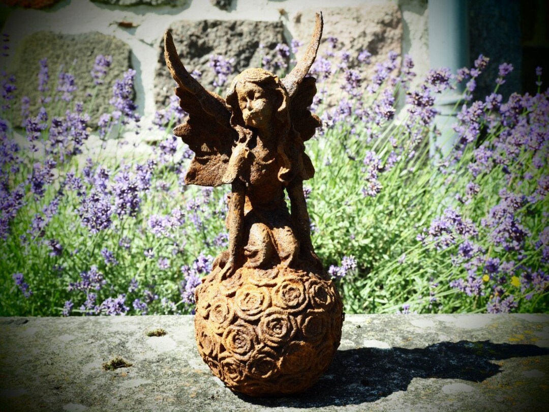 Charming Cast Iron Flower Fairy With Antique Rust Finish - Garden ...