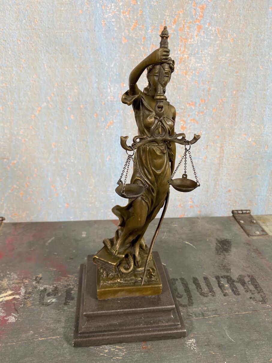 Bronze Statue of Lady Justice With Marble Base 13 Cm X 13 Cm X 34 Cm 3 ...