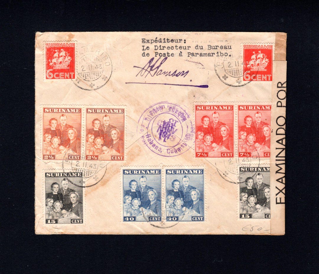 Censored 1943 Letter From Suriname With Special 'CENSUUR SURINAME ...