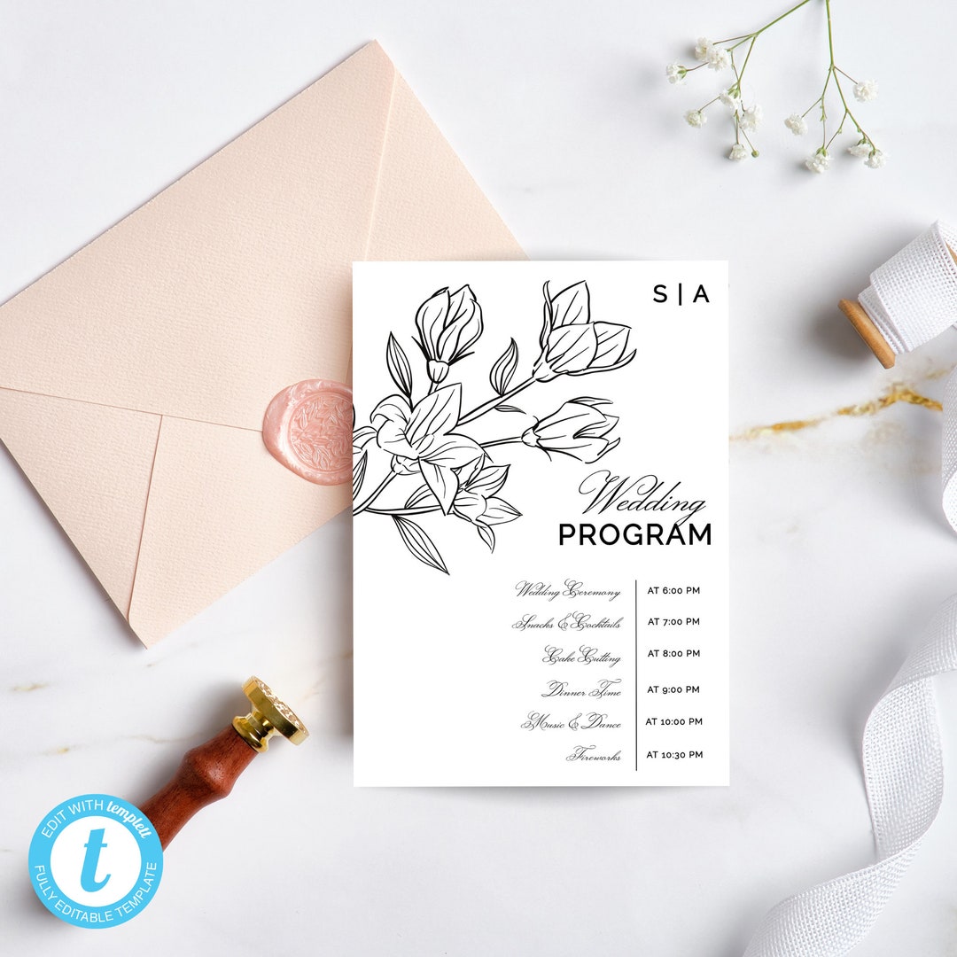 Classic Wedding Program Template Editable Digital Wedding Program ...
