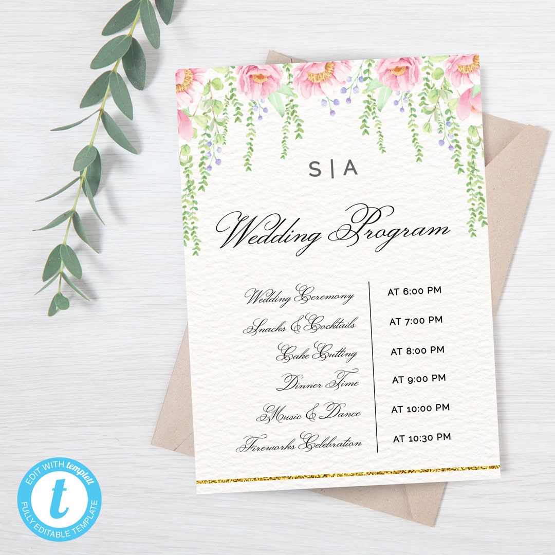Classic Wedding Program Template Editable Digital Wedding Program ...