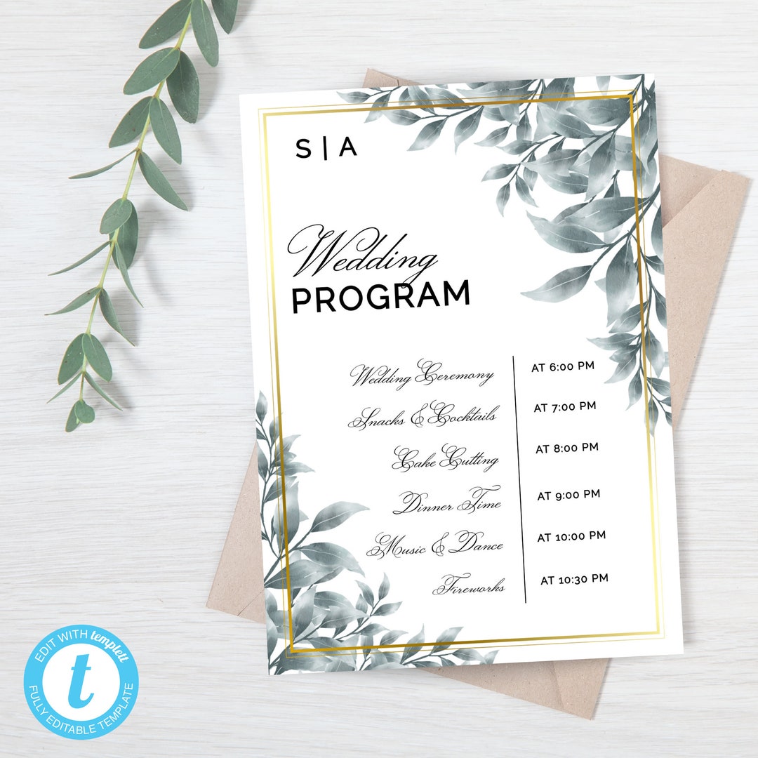 Classic Wedding Program Template Editable Digital Wedding Program ...