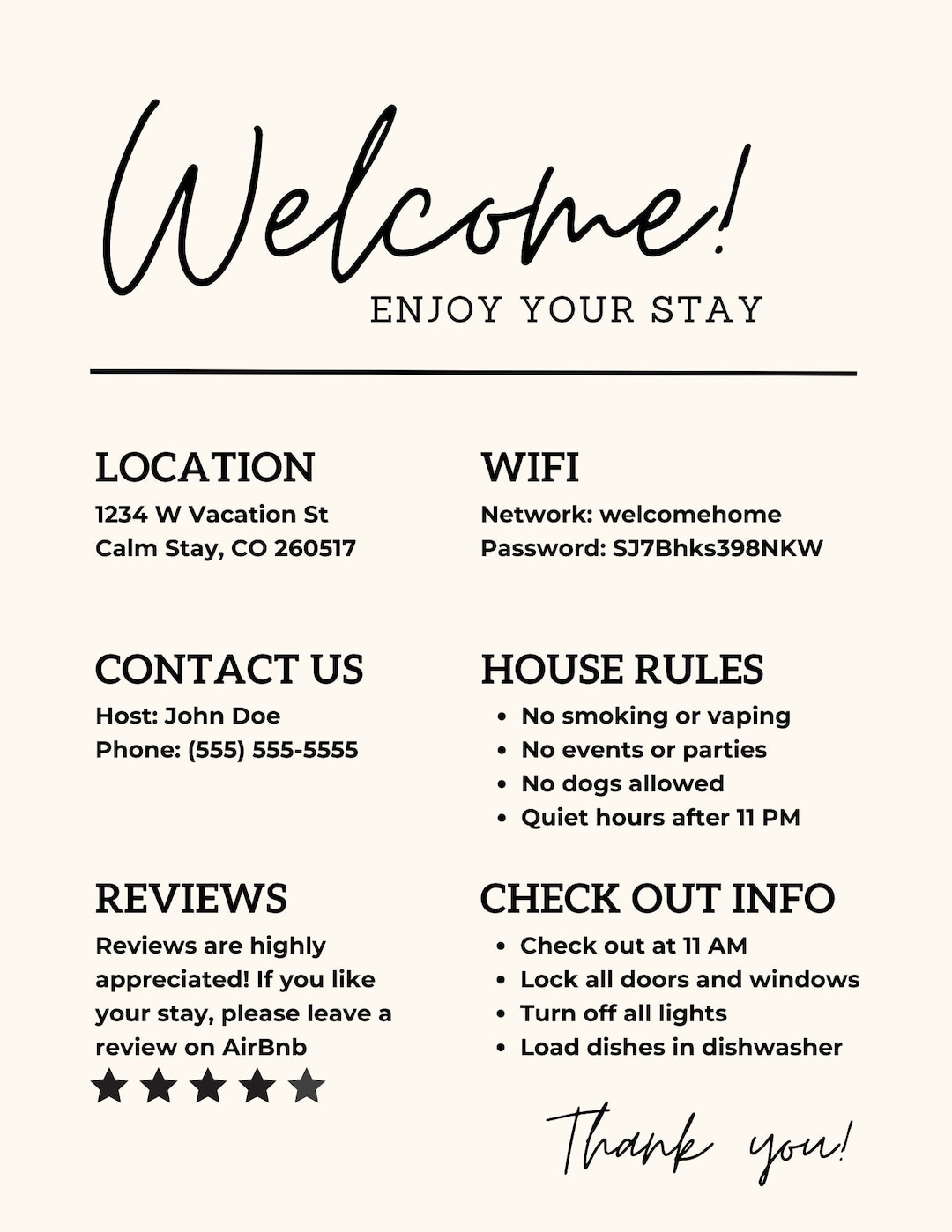 Short Term Rental Welcome Sign Template - Etsy