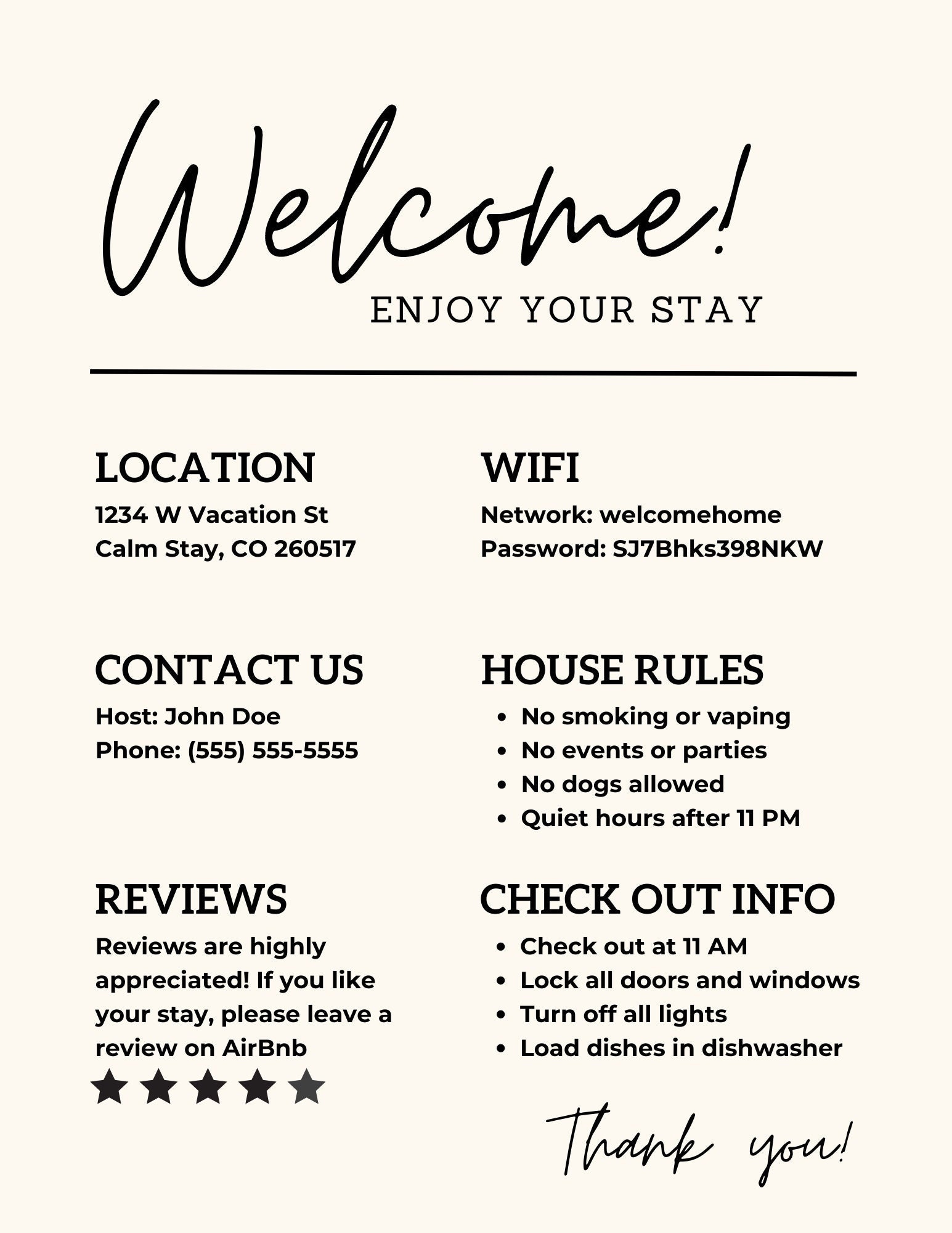 Short Term Rental Welcome Sign Template - Etsy