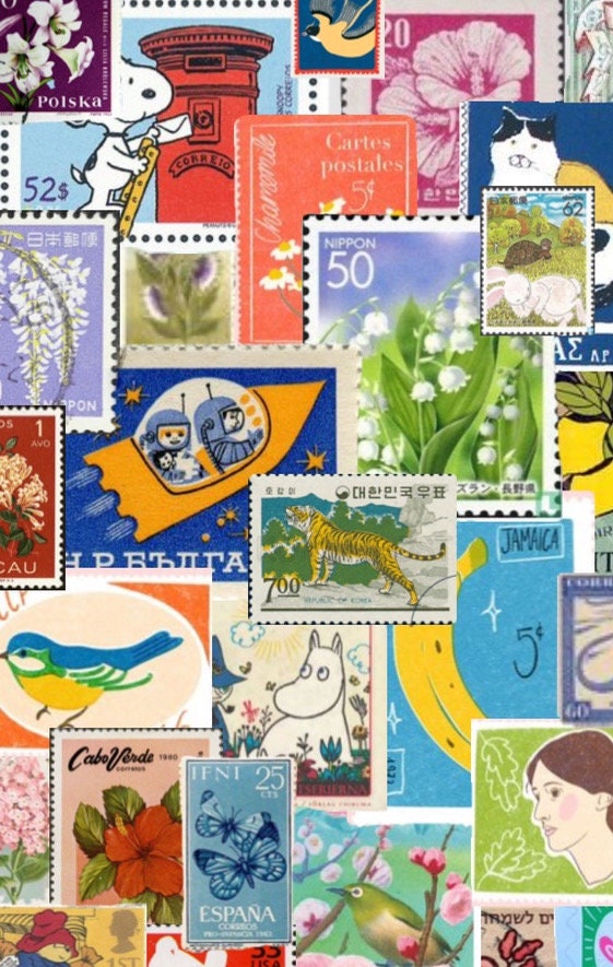 Colorful Stamp Collage - Etsy