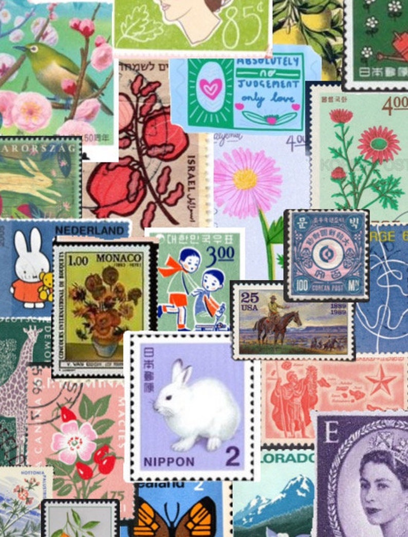 Colorful Stamp Collage - Etsy
