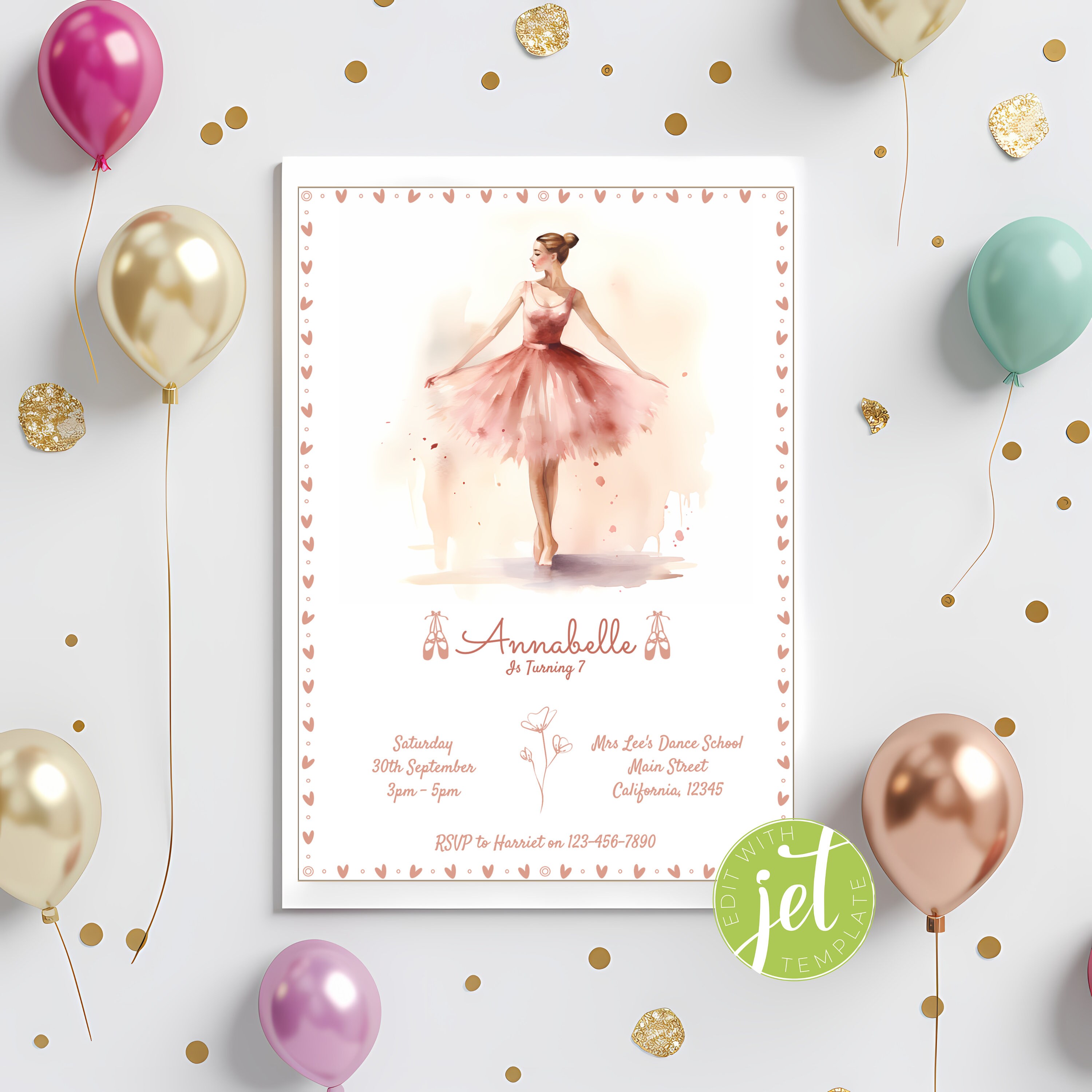 Editable Ballet Themed Invitation, Elegant Pastel Design, Personalised ...