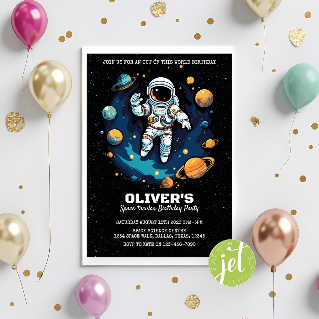 Editable Space Themed Invitation, Fun Astronaut Design, Personalised ...