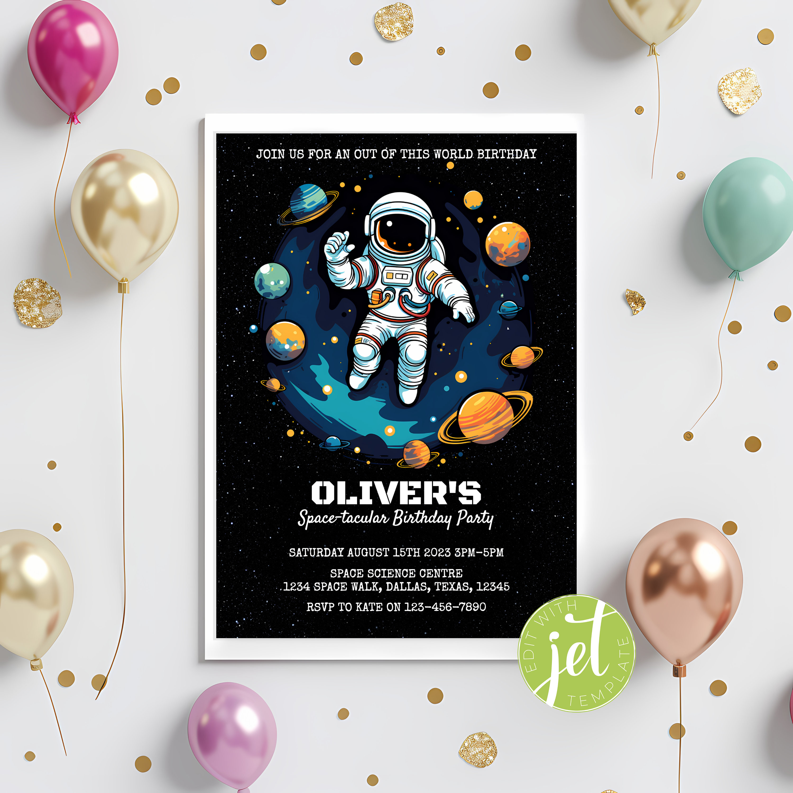 Editable Space Themed Invitation, Fun Astronaut Design, Personalised ...