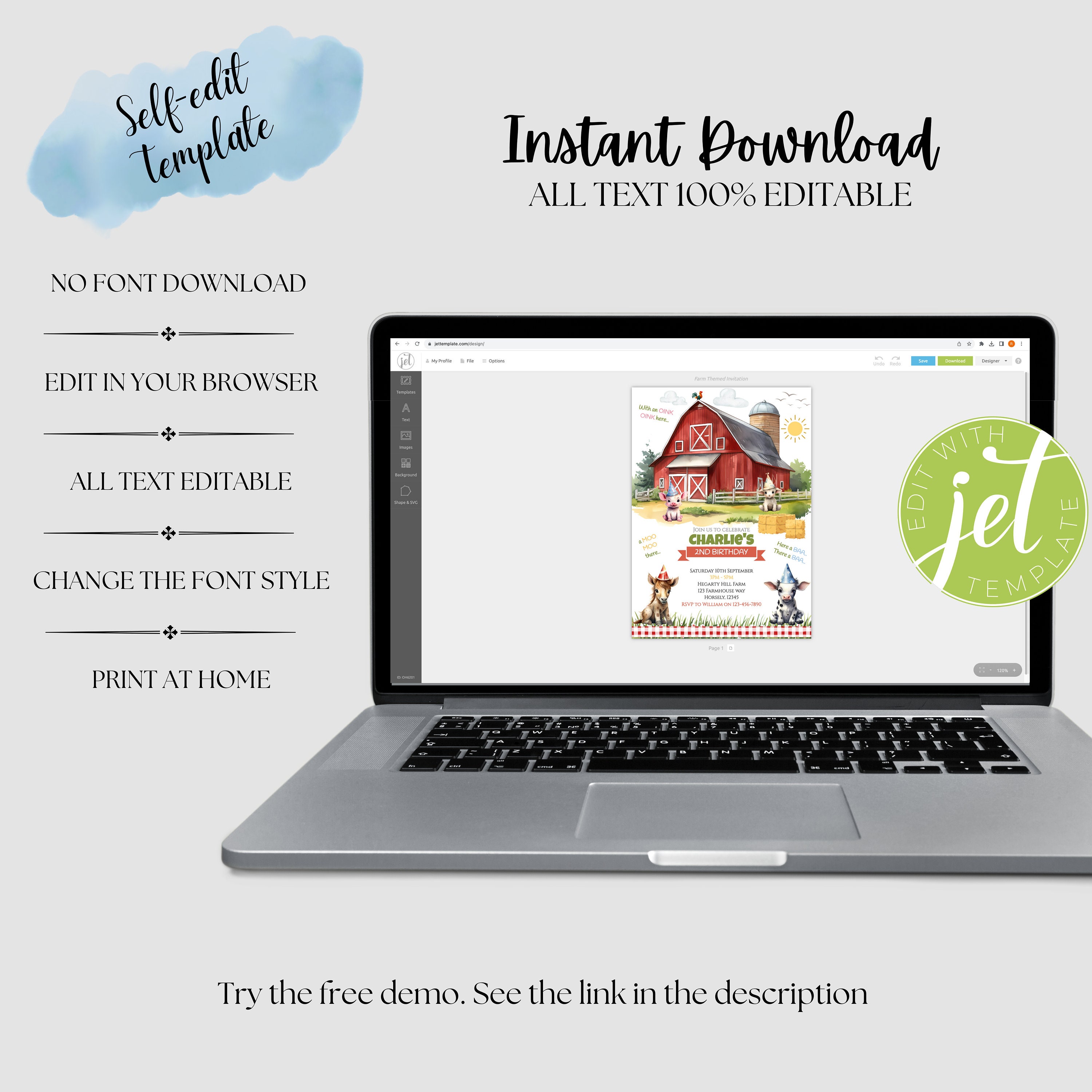 Editable Farm Themed Invitation, Fun Farmyard Animal Design ...