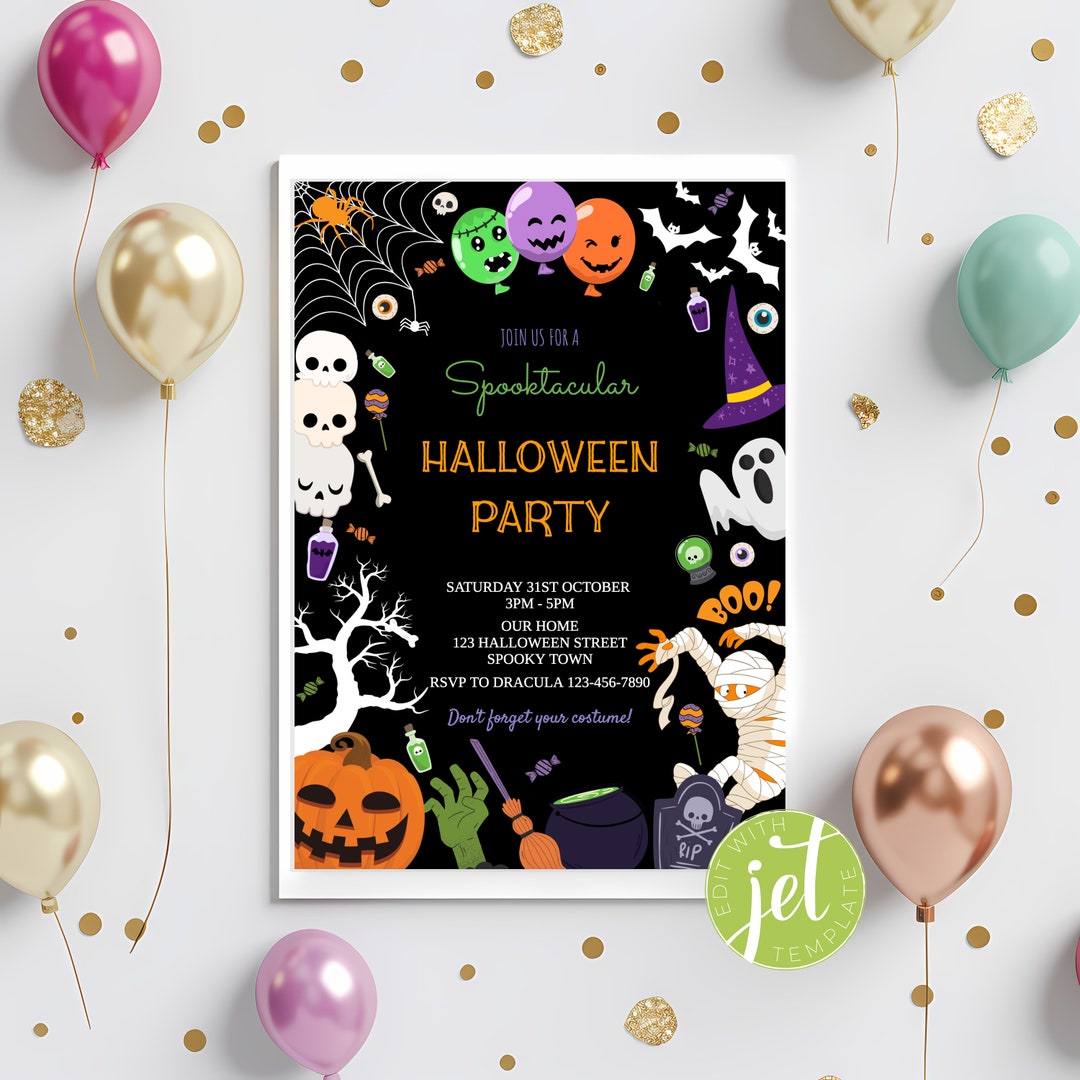 Editable Halloween Themed Invitation, Fun Colourful Design ...