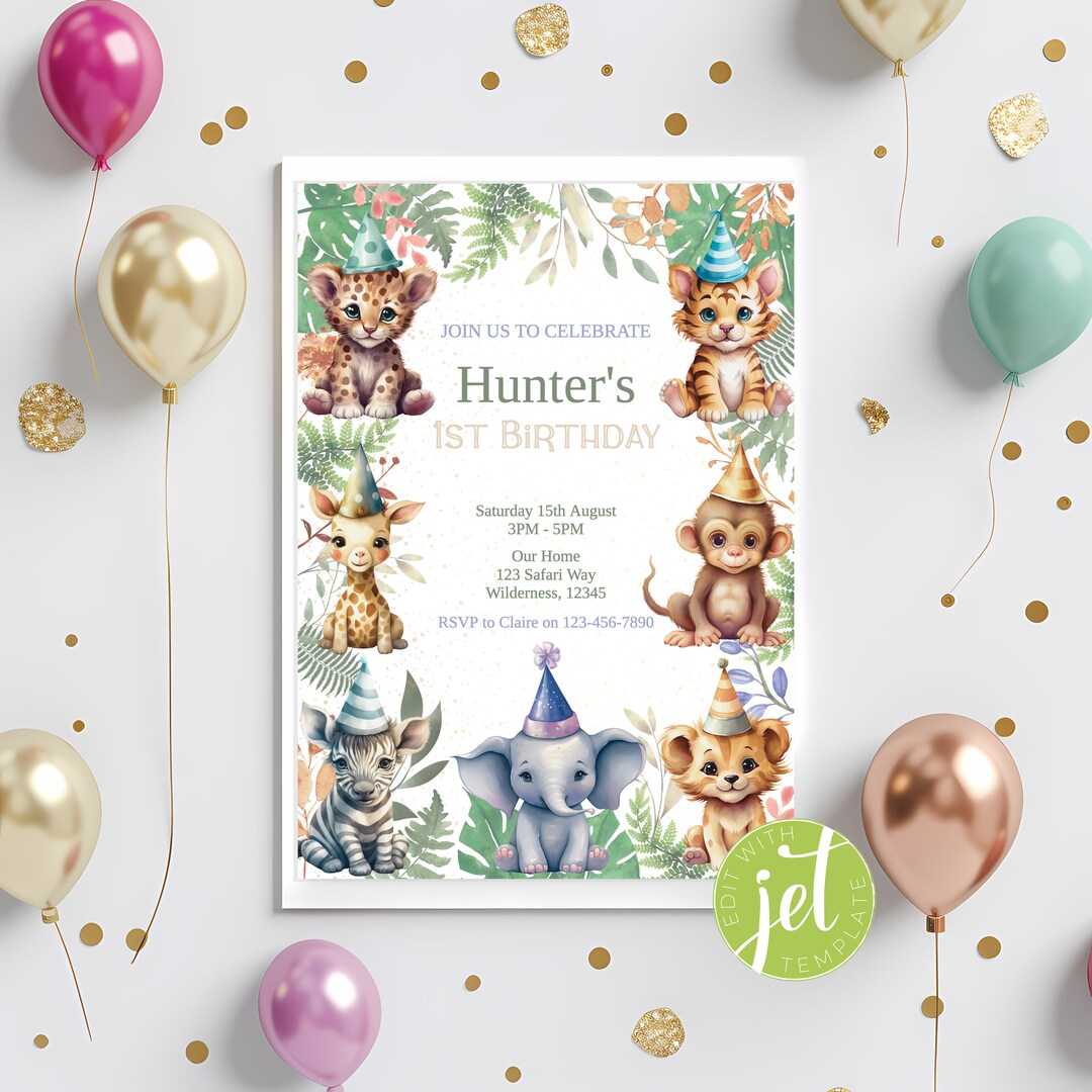 Editable Animal Themed Invitation, Fun Safari Design, Personalised ...