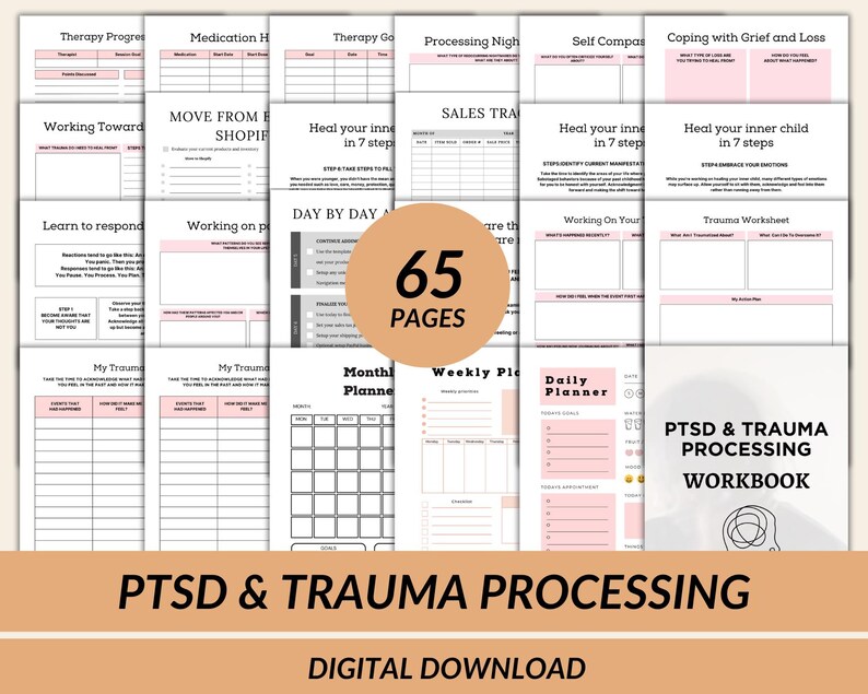 PTSD & Trauma Processing Worksheets Workbook Therapy Safety Plan ...
