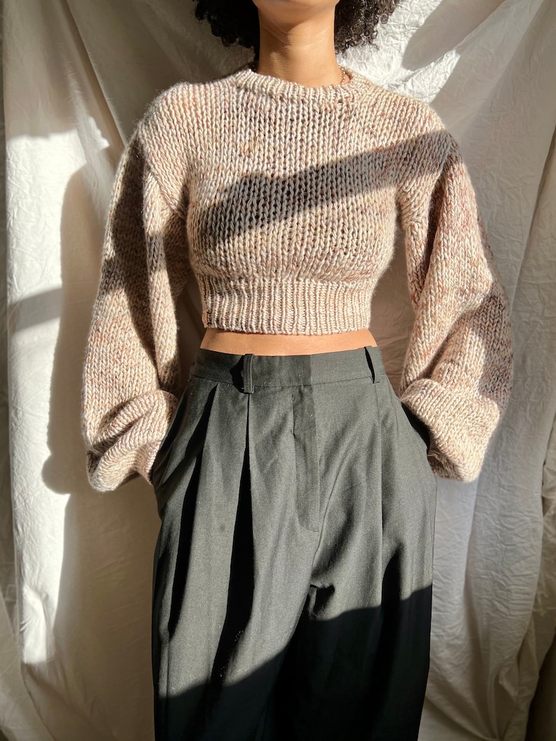 Handmade Knit Cropped Jumper, Beige Orange - Etsy
