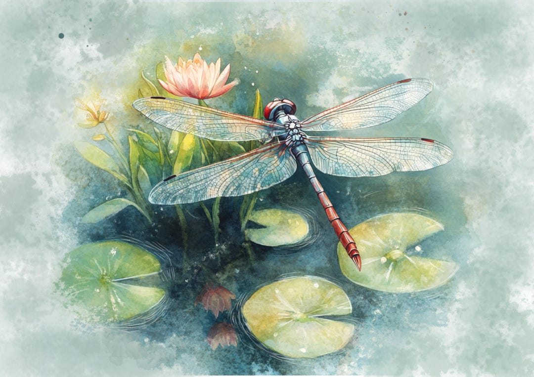 Dragonfly and Water Lily Watercolor Decoupage Paper – Nature-inspired ...